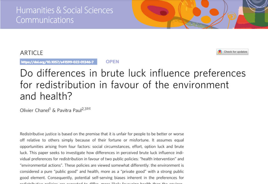 Paul Pavitra, Olivier Chanel. 2022. “Do differences in brute luck in ...
