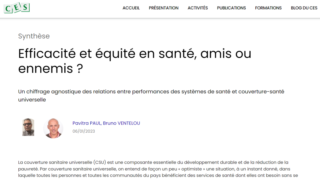 Blog by Paul Pavitra and Bruno Ventelou, “Efficacité et équité en santé ...