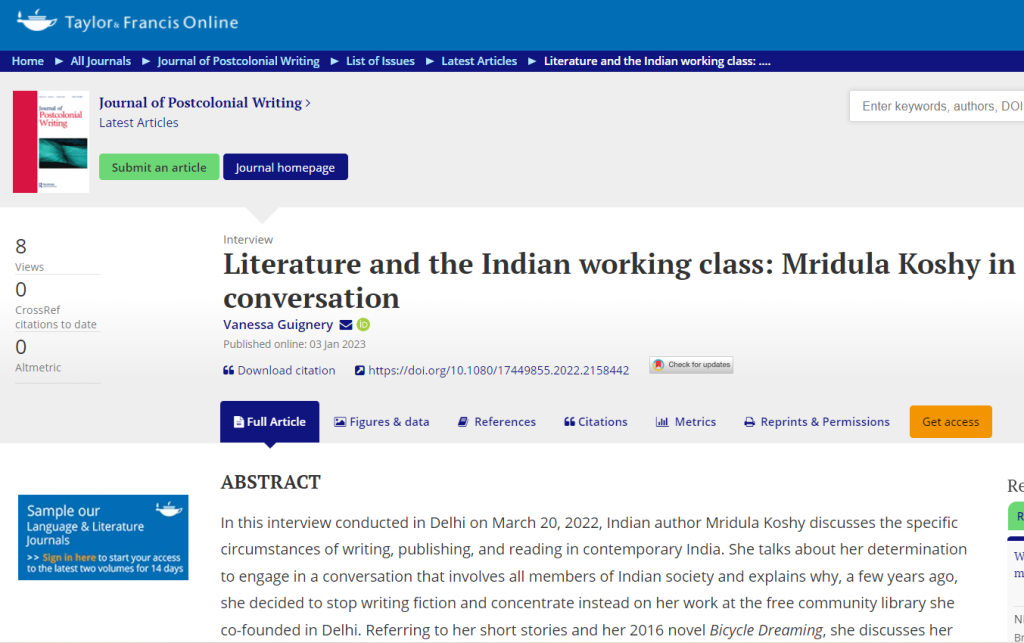 Vanessa Guignery, “Literature and the Indian working class: Mridula ...