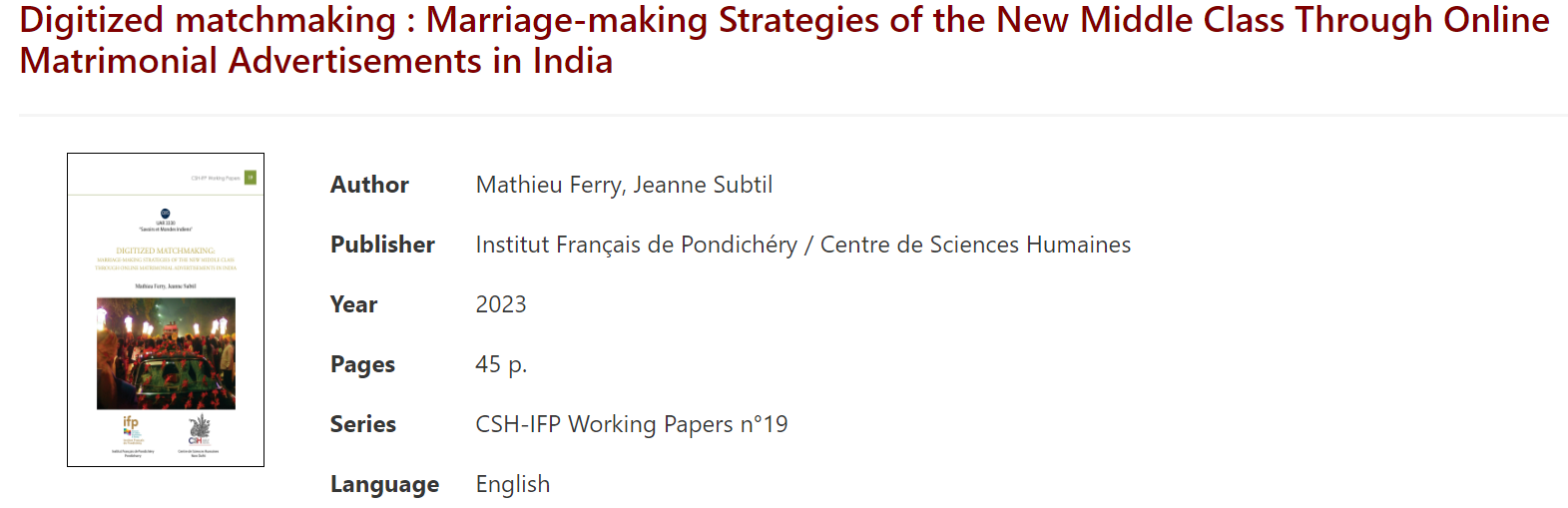 Mathieu, Ferry and Jeanne Subtil. 2023. “Digitized matchmaking ...